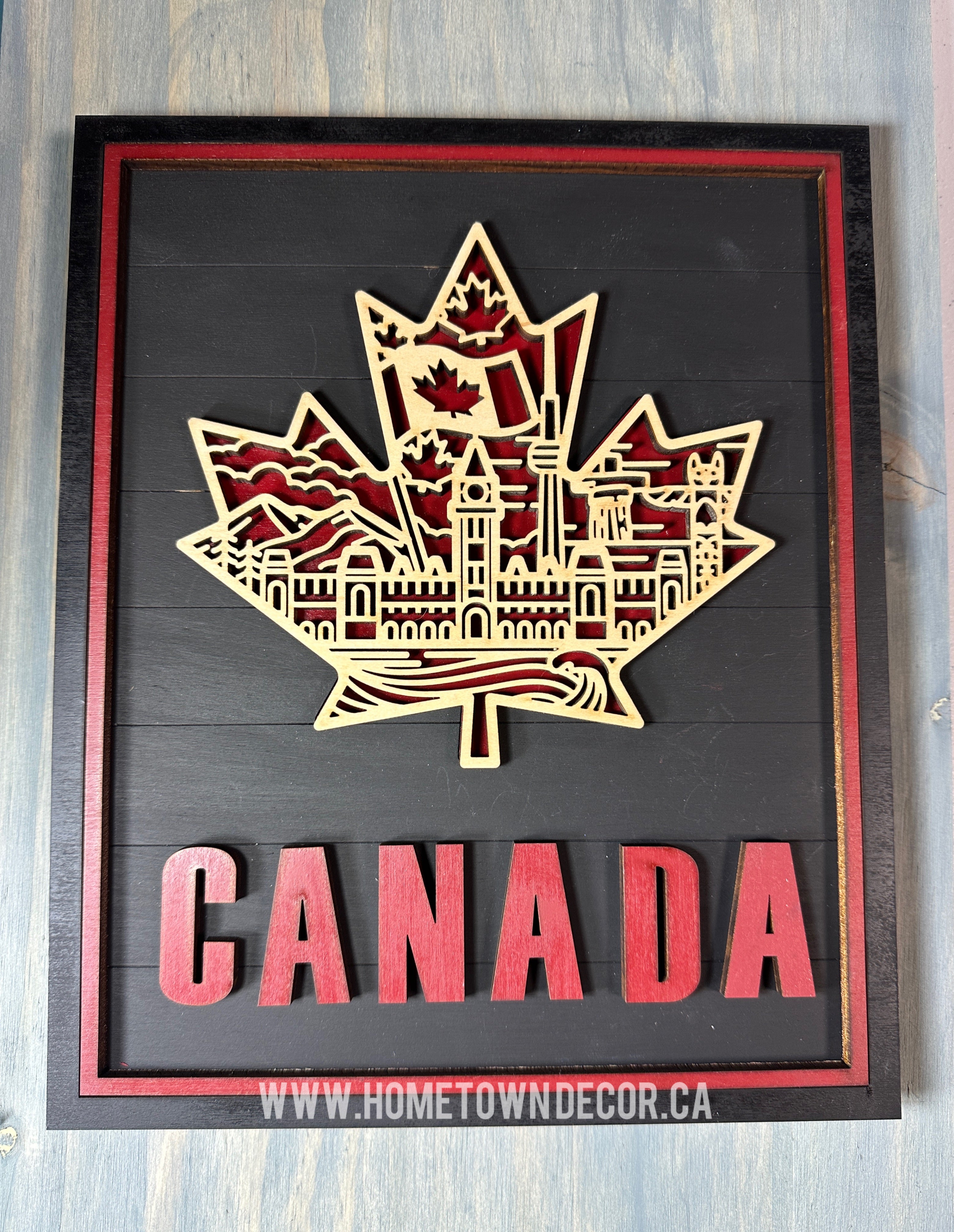 Canada Maple Leaf with Monuments - Black front – Hometown Decor